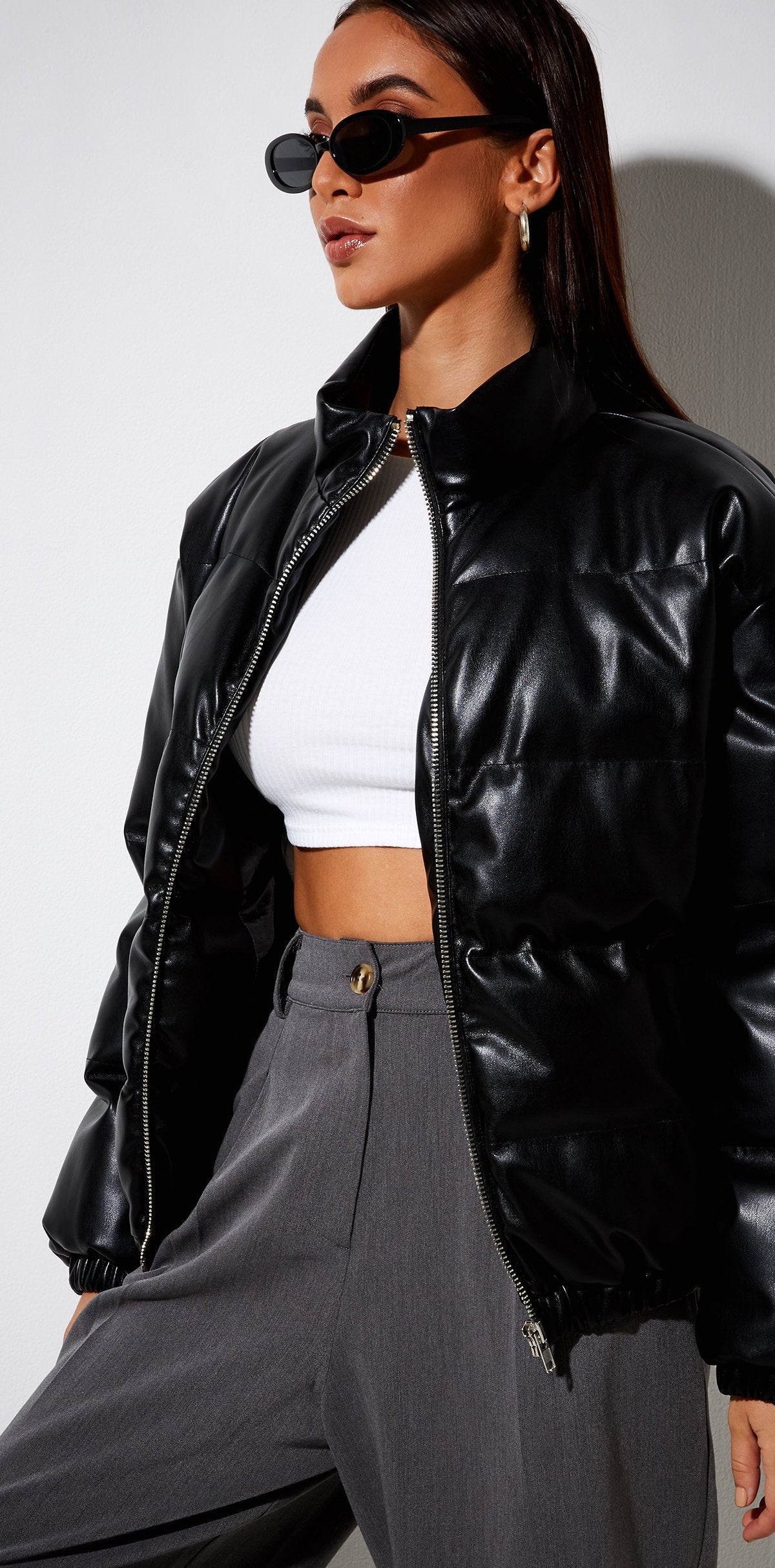 Black PU Leather Puffer Jacket | Puffa – motelrocks-com-us