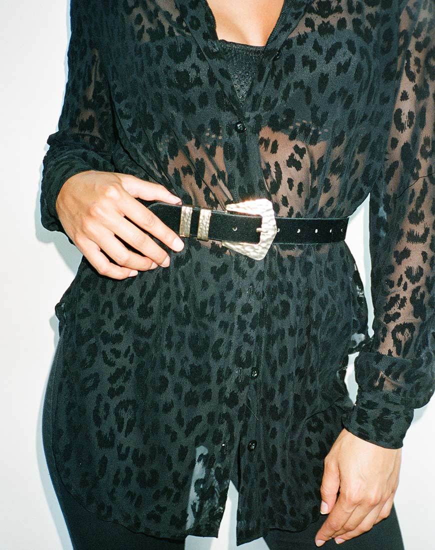 Longline Button Through black Leopard Mesh Shirt | Motel – motelrocks ...