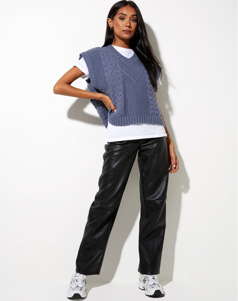Knitted Blue Charcoal Sleeveless Oversized Vest Top | Qinna ...