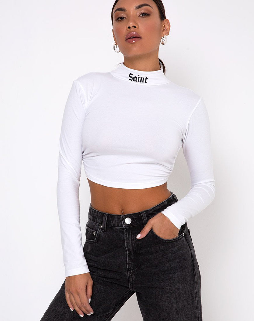 White Backless High Neck Crop Top | Quelia – motelrocks-com-us