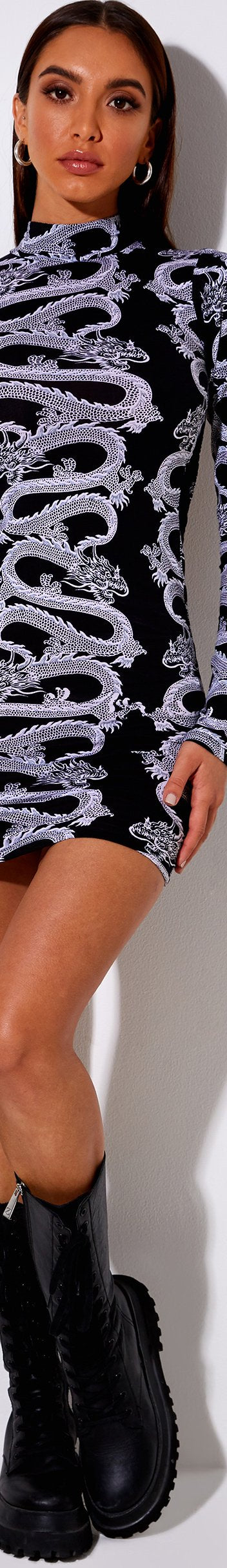 Backless Dragon Long sleeve Mini Dress | Quelin – motelrocks-com-us