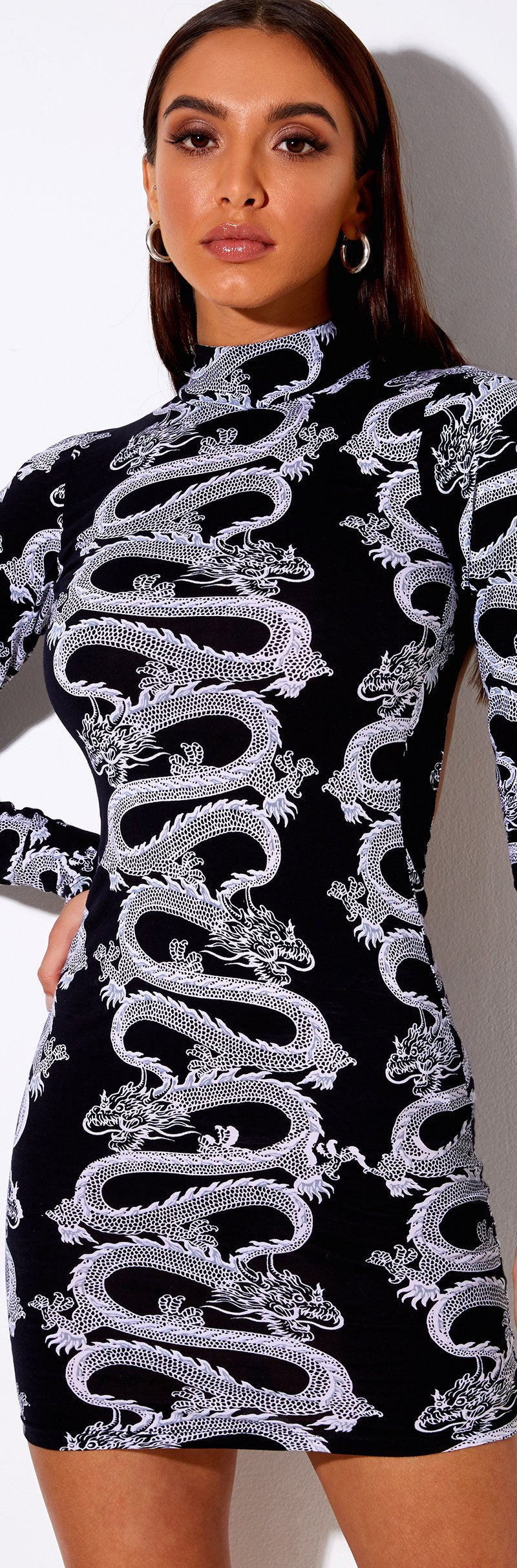 Backless Dragon Long sleeve Mini Dress | Quelin – motelrocks-com-us