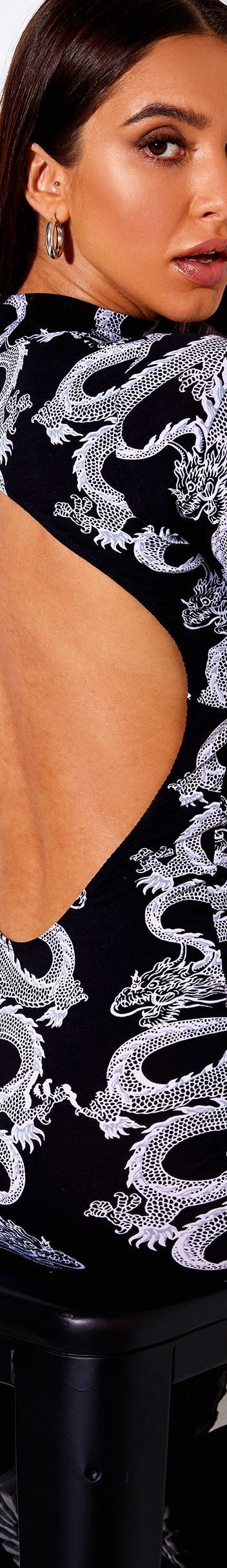 Backless Dragon Long sleeve Mini Dress | Quelin – motelrocks-com-us