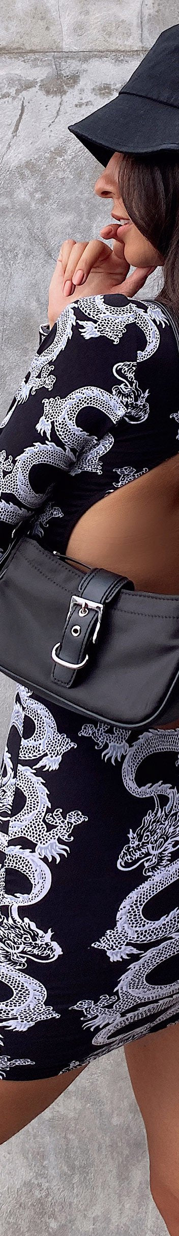 Backless Dragon Long sleeve Mini Dress | Quelin – motelrocks-com-us