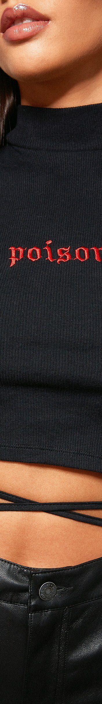 Black "Poison" Sleeveless High Neck Crop Top | Quera – motelrocks-com-us