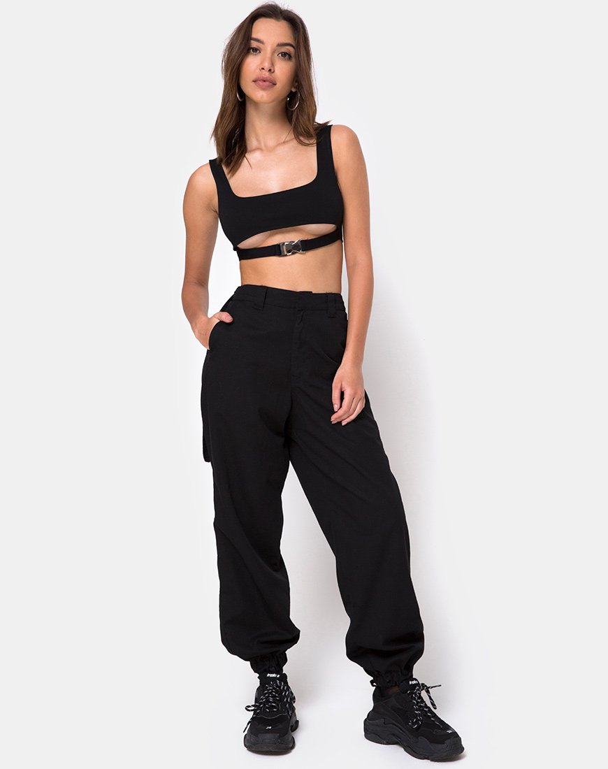 Black Crop Top with Silver Buckles | Motel – motelrocks-com-us