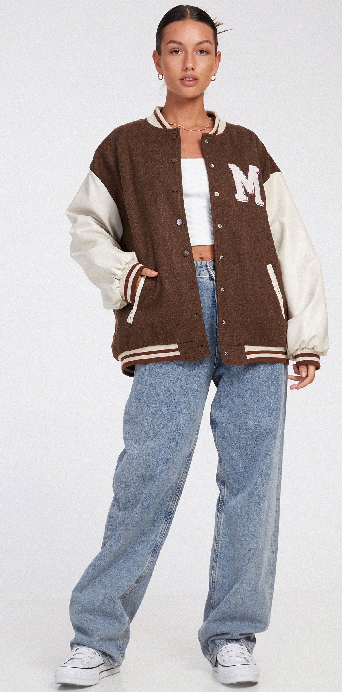Brown and Beige Oversized Bomber Jacket | Bama – motelrocks-com-us