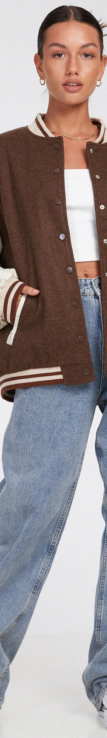 Brown and Beige Oversized Bomber Jacket | Bama – motelrocks-com-us