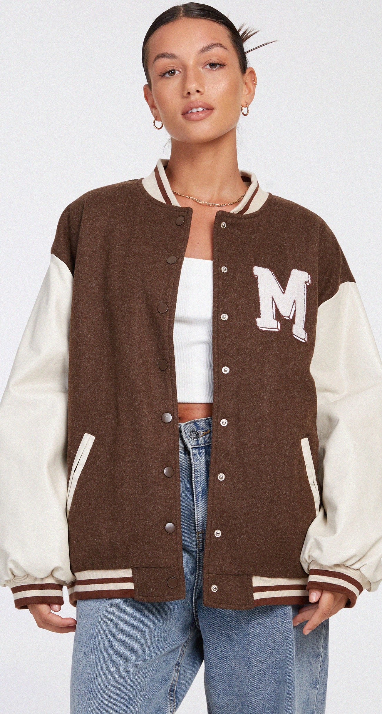 Brown and Beige Oversized Bomber Jacket | Bama – motelrocks-com-us