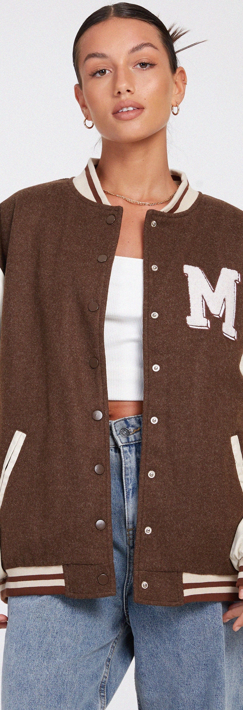 Brown and Beige Oversized Bomber Jacket | Bama – motelrocks-com-us