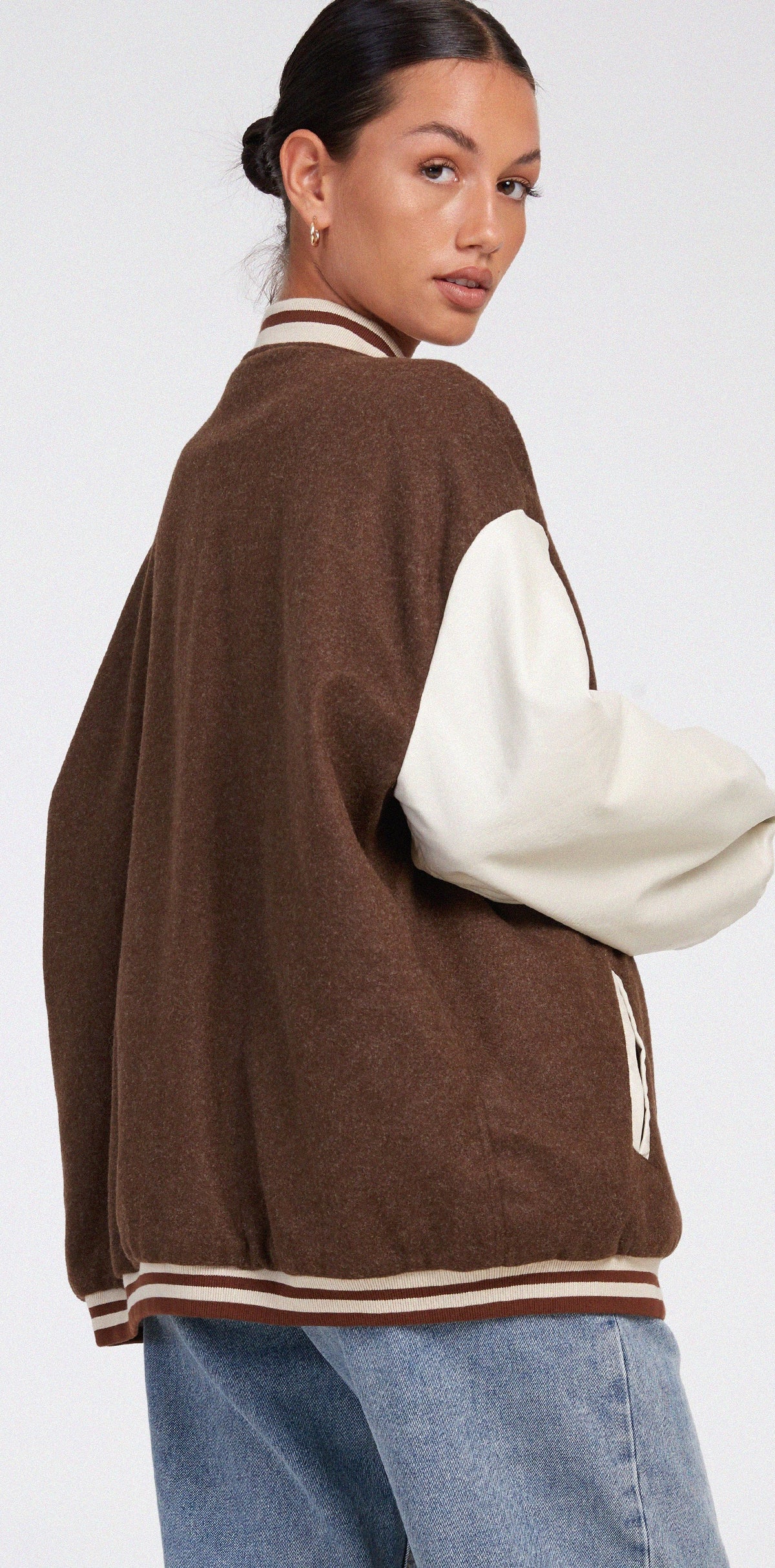 Brown and Beige Oversized Bomber Jacket | Bama – motelrocks-com-us