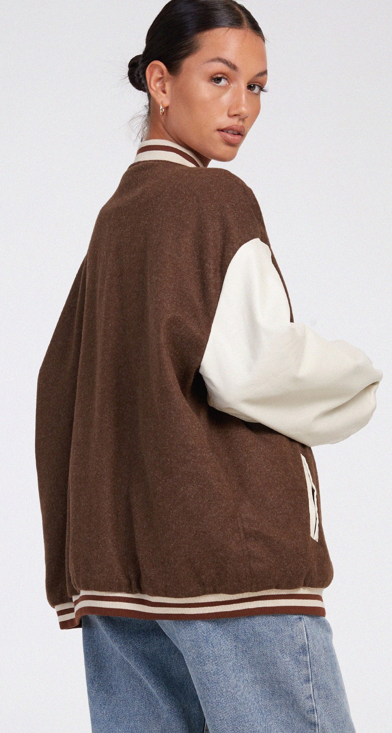 Brown and Beige Oversized Bomber Jacket | Bama – motelrocks-com-us