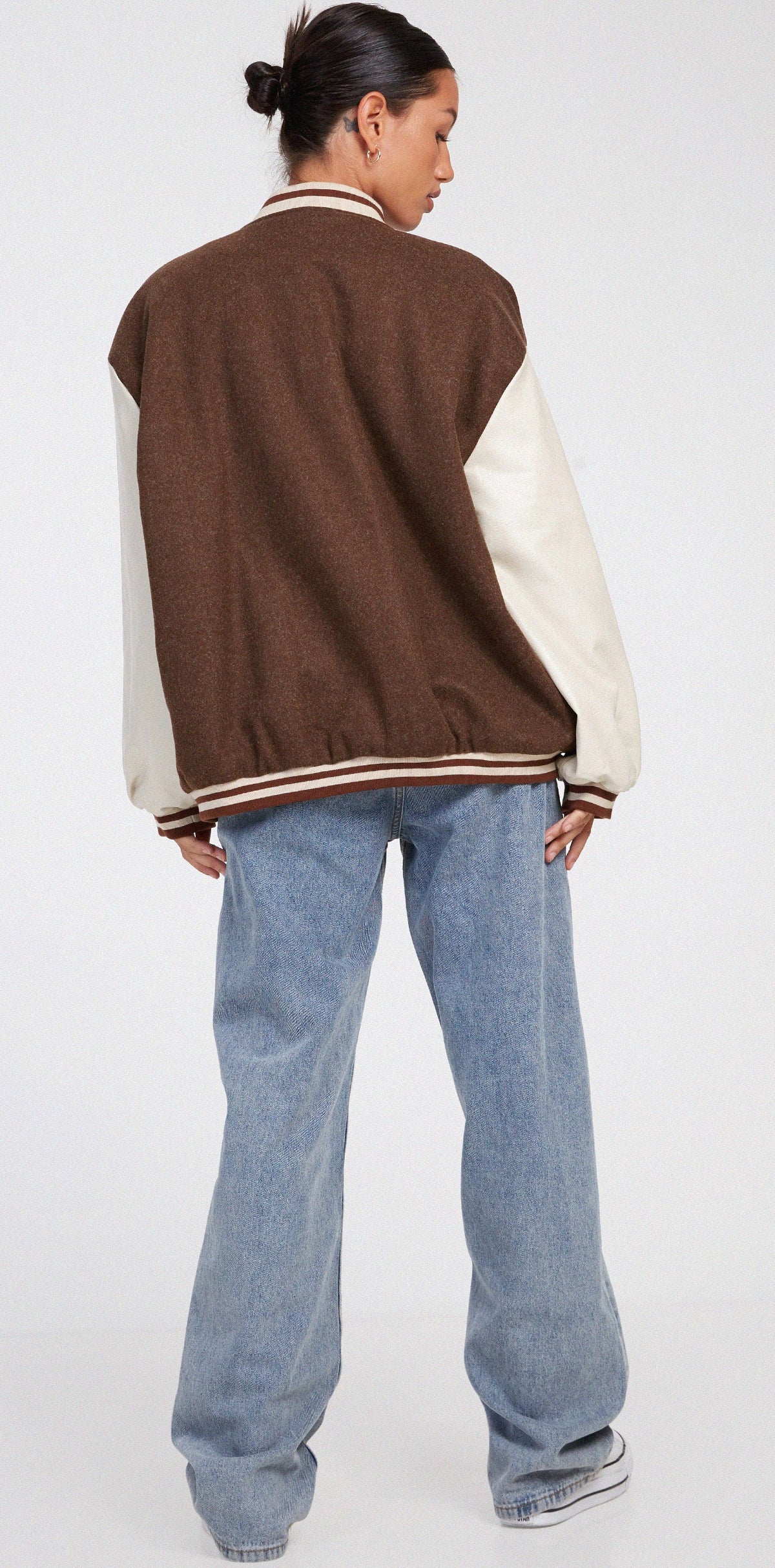 Brown and Beige Oversized Bomber Jacket | Bama – motelrocks-com-us