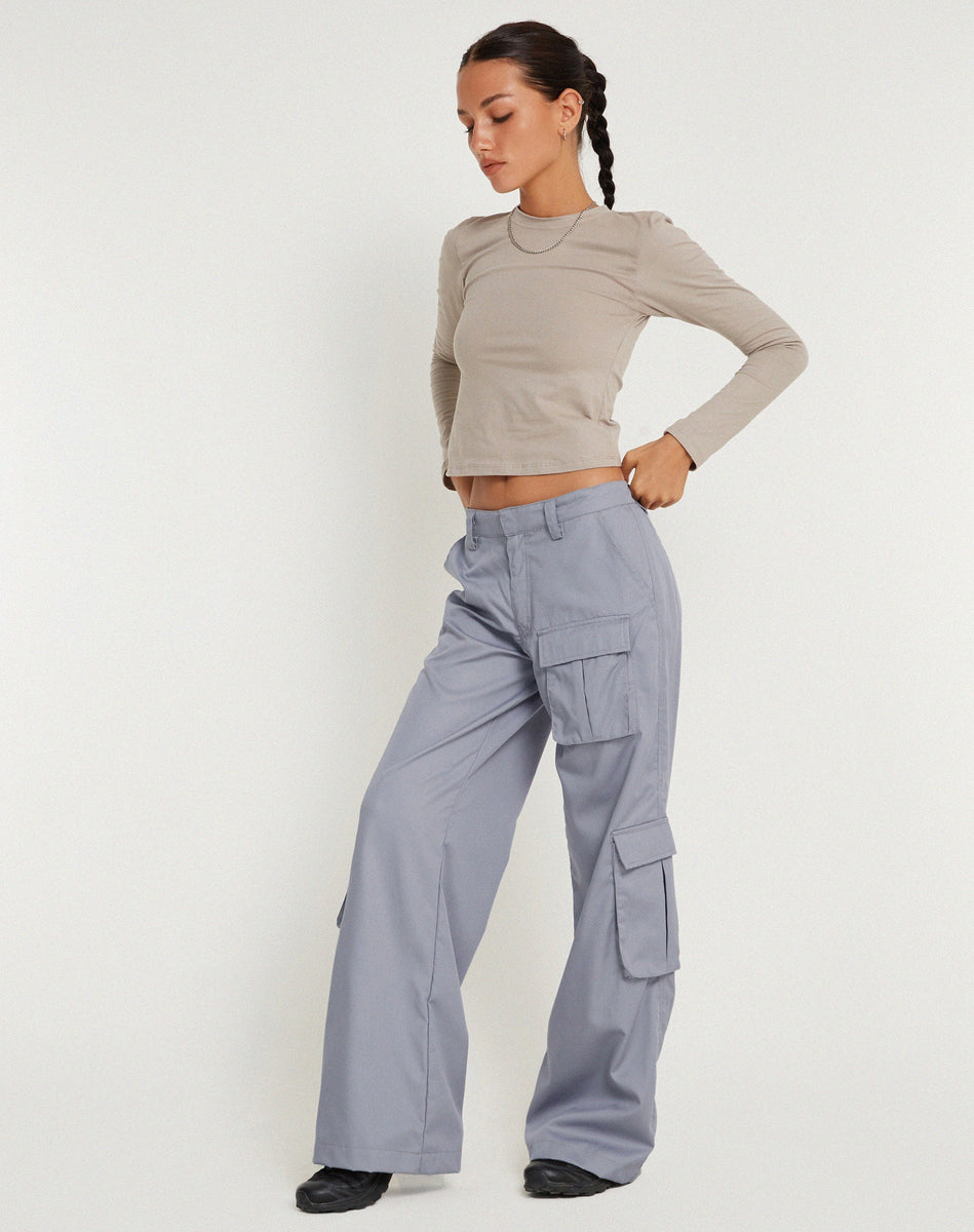 Grey Low Rise Cargo Trouser | Lovis – motelrocks-com-us