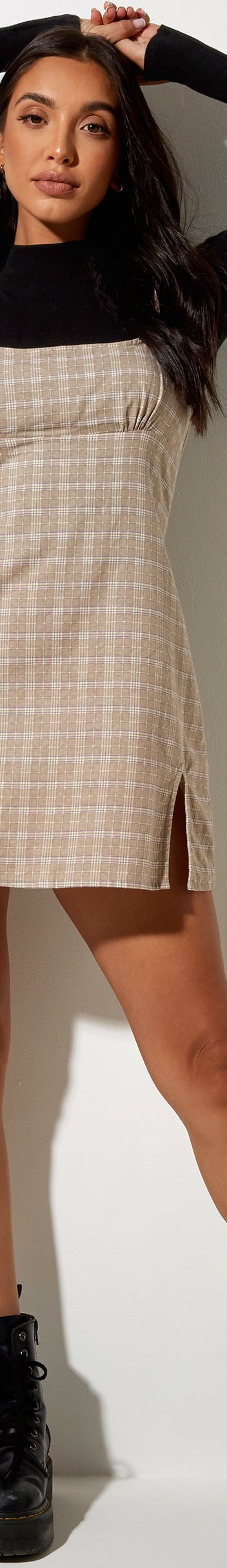 Chunky Strap Beige and White Check Mini Dress | Mehra – motelrocks-com-us