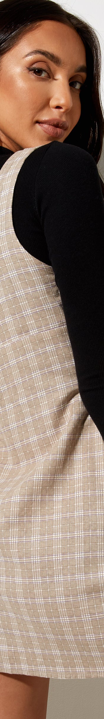 Chunky Strap Beige and White Check Mini Dress | Mehra – motelrocks-com-us