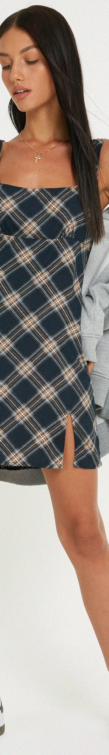 Black and Grey Check Print Mini Dress | Mehra – motelrocks-com-us