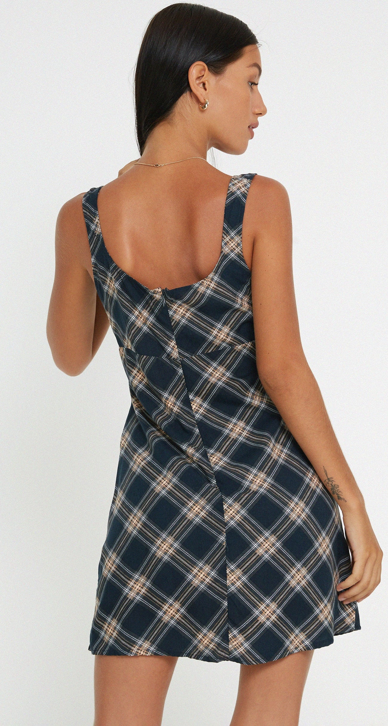 Black and Grey Check Print Mini Dress | Mehra – motelrocks-com-us