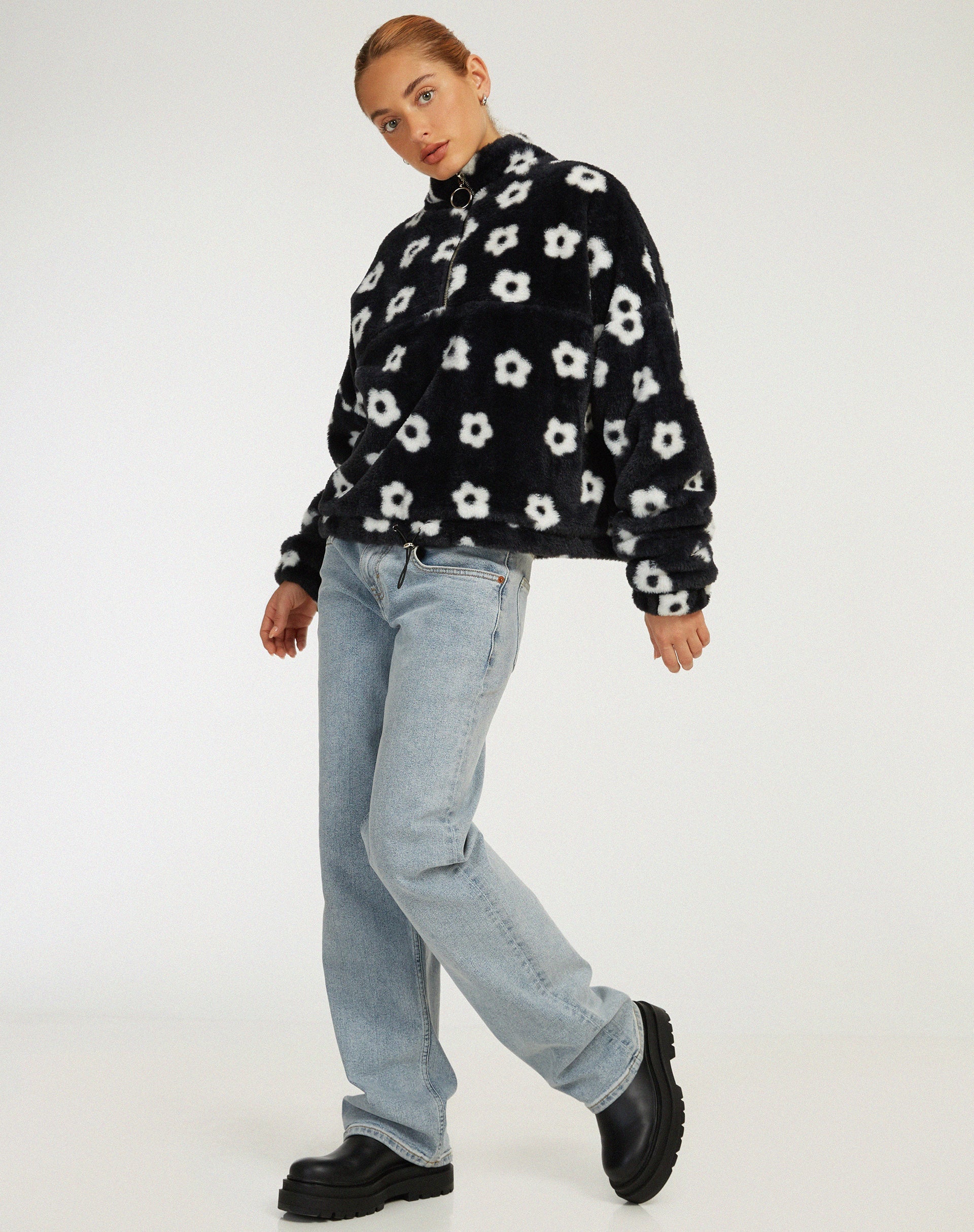 Black and White Daisy Print Jacket | Nero – motelrocks-com-us