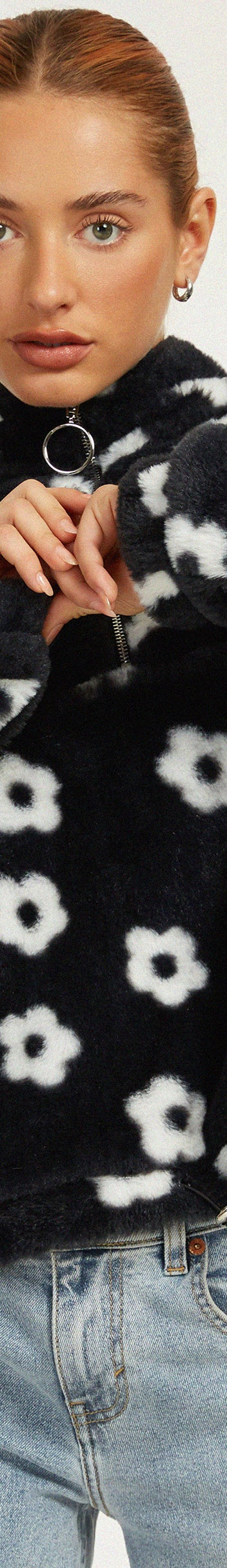 Black and White Daisy Print Jacket | Nero – motelrocks-com-us