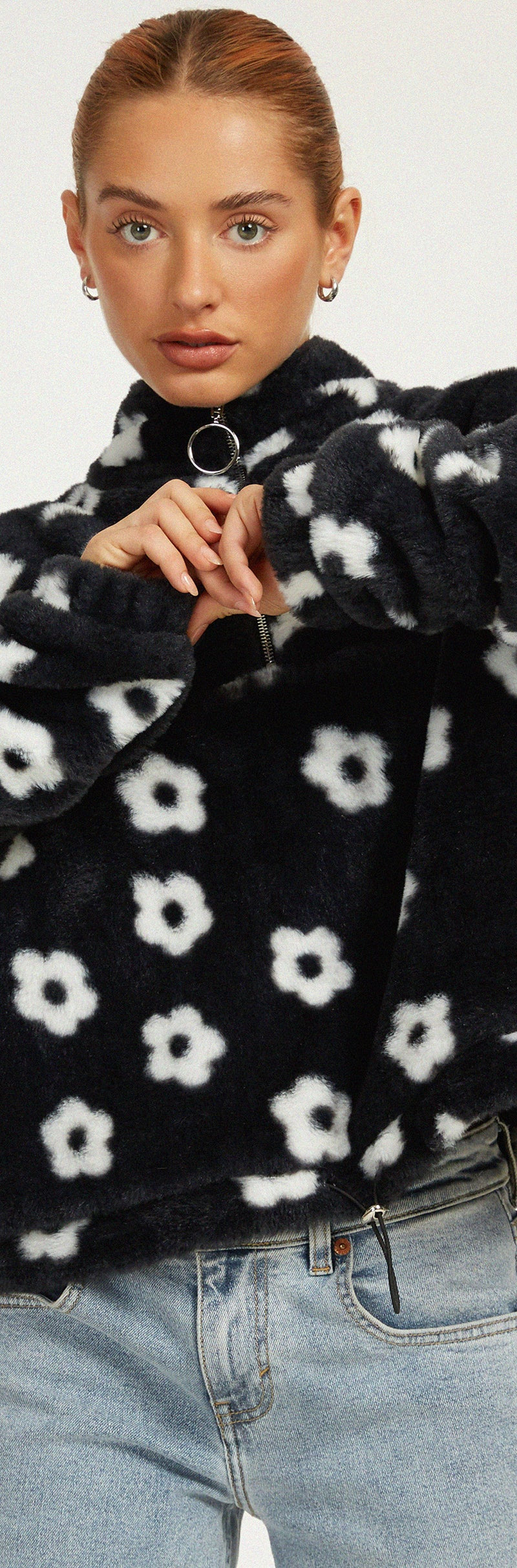 Black and White Daisy Print Jacket | Nero – motelrocks-com-us