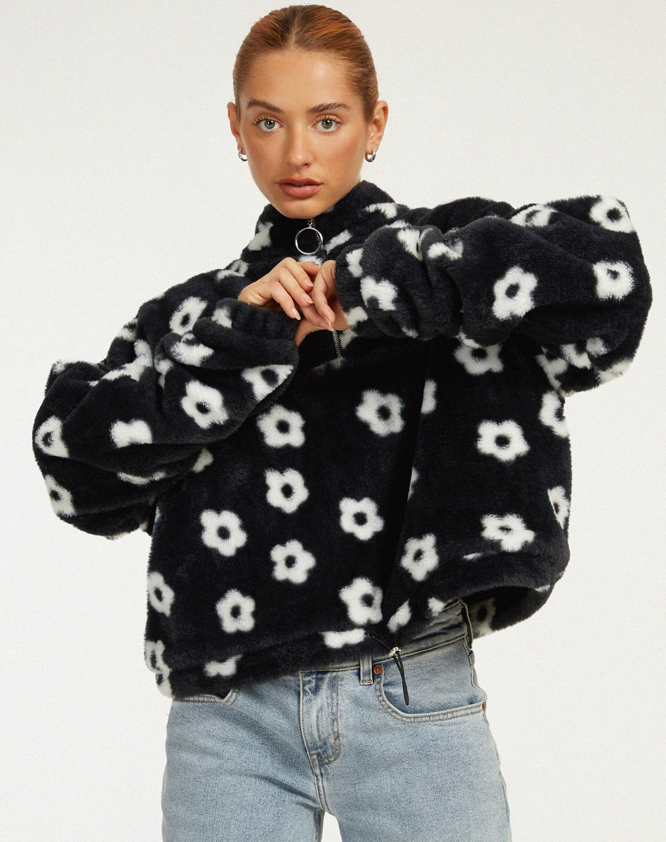Black and White Daisy Print Jacket | Nero – motelrocks-com-us