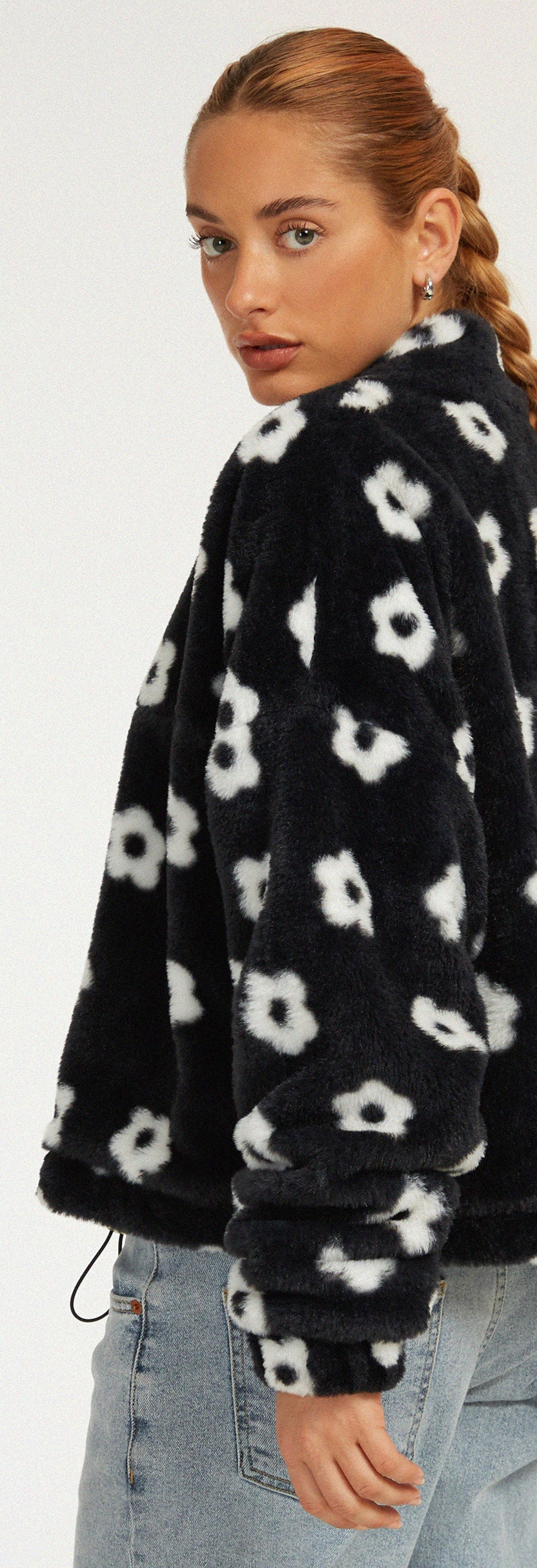 Black and White Daisy Print Jacket | Nero – motelrocks-com-us