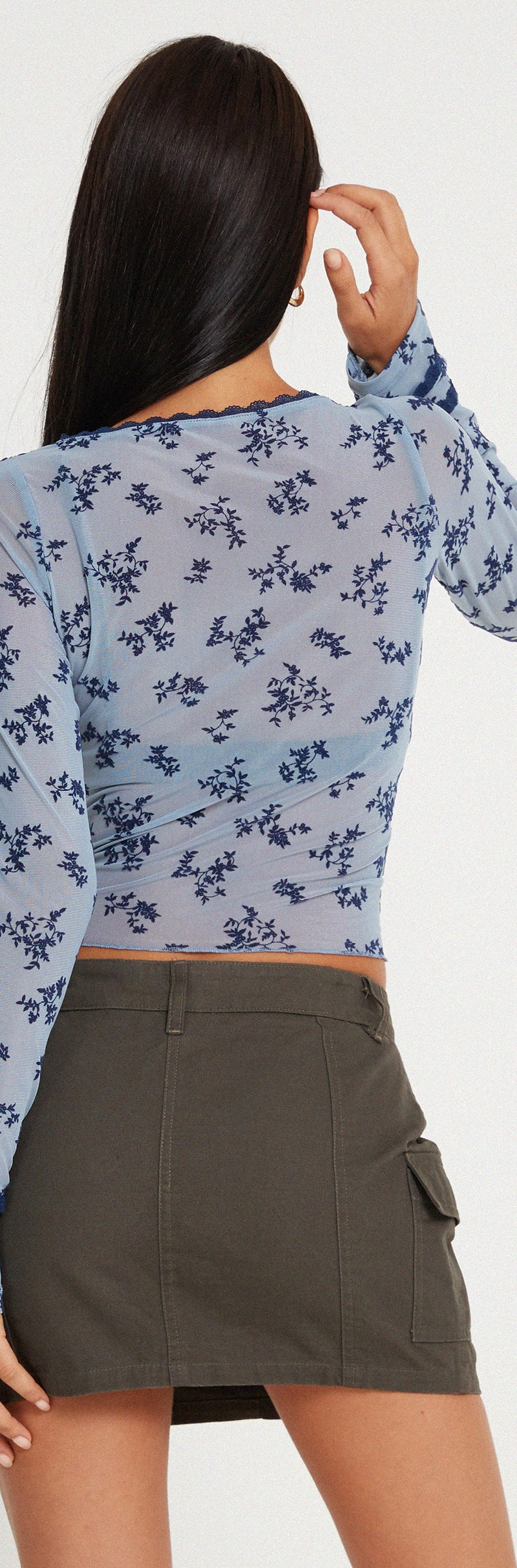 Blue Floral Print Mesh Cardigan | Panca – motelrocks-com-us