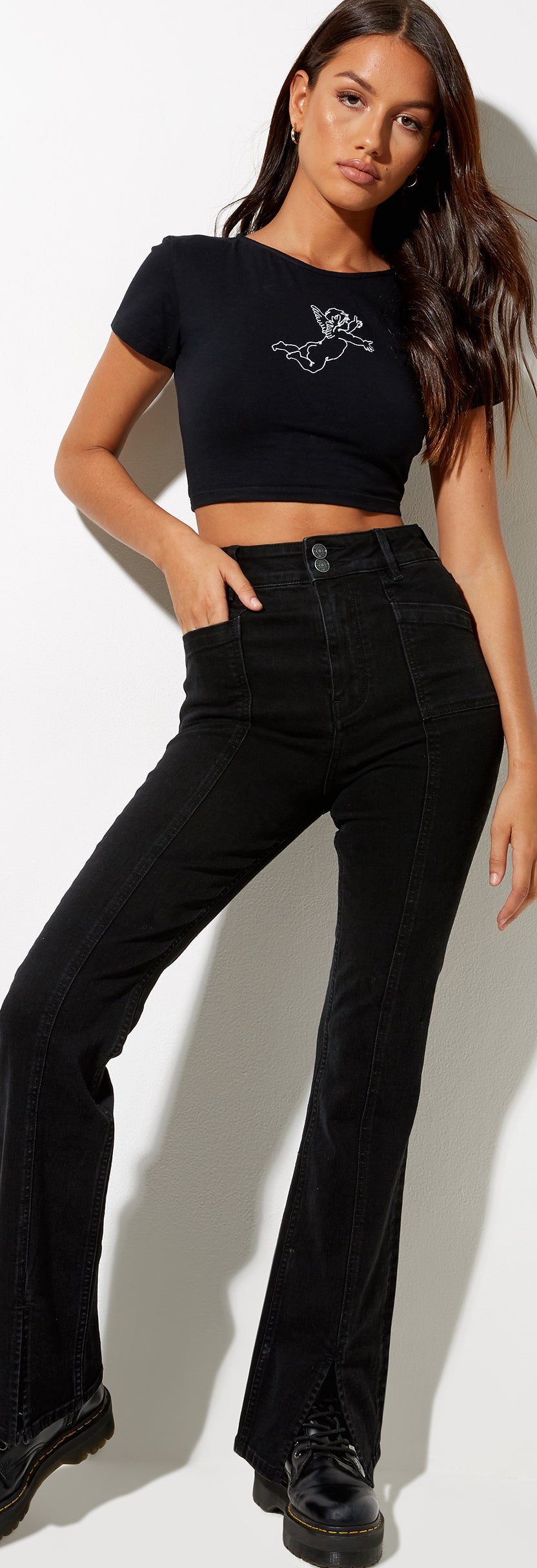 Black Split Hem Denim Jeans | Seam Split – motelrocks-com-us