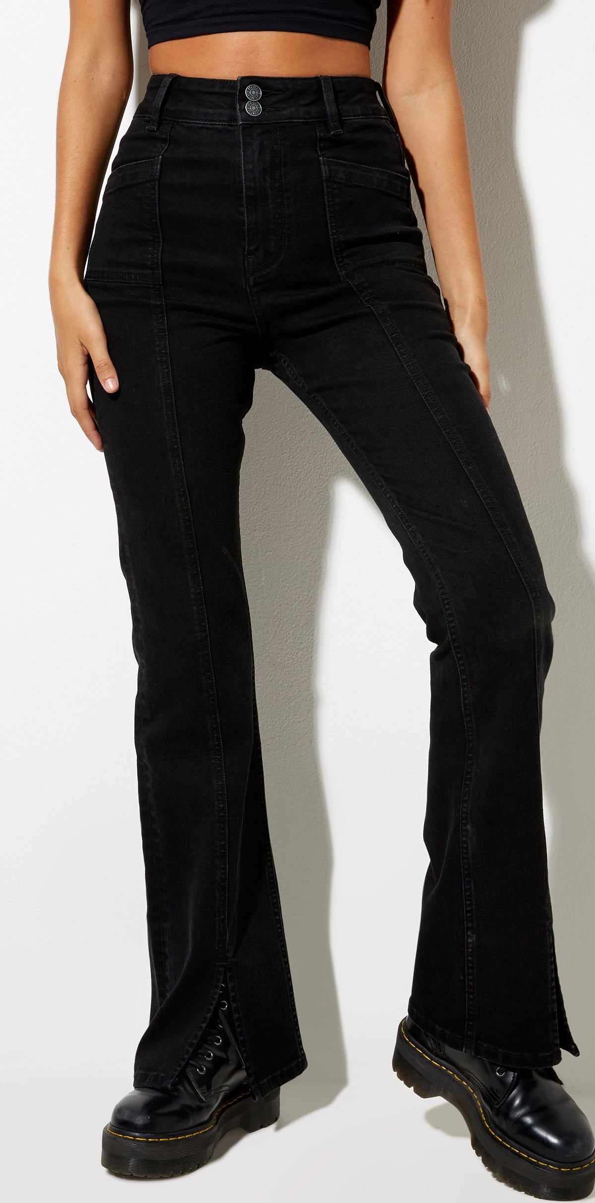Black Split Hem Denim Jeans | Seam Split – motelrocks-com-us