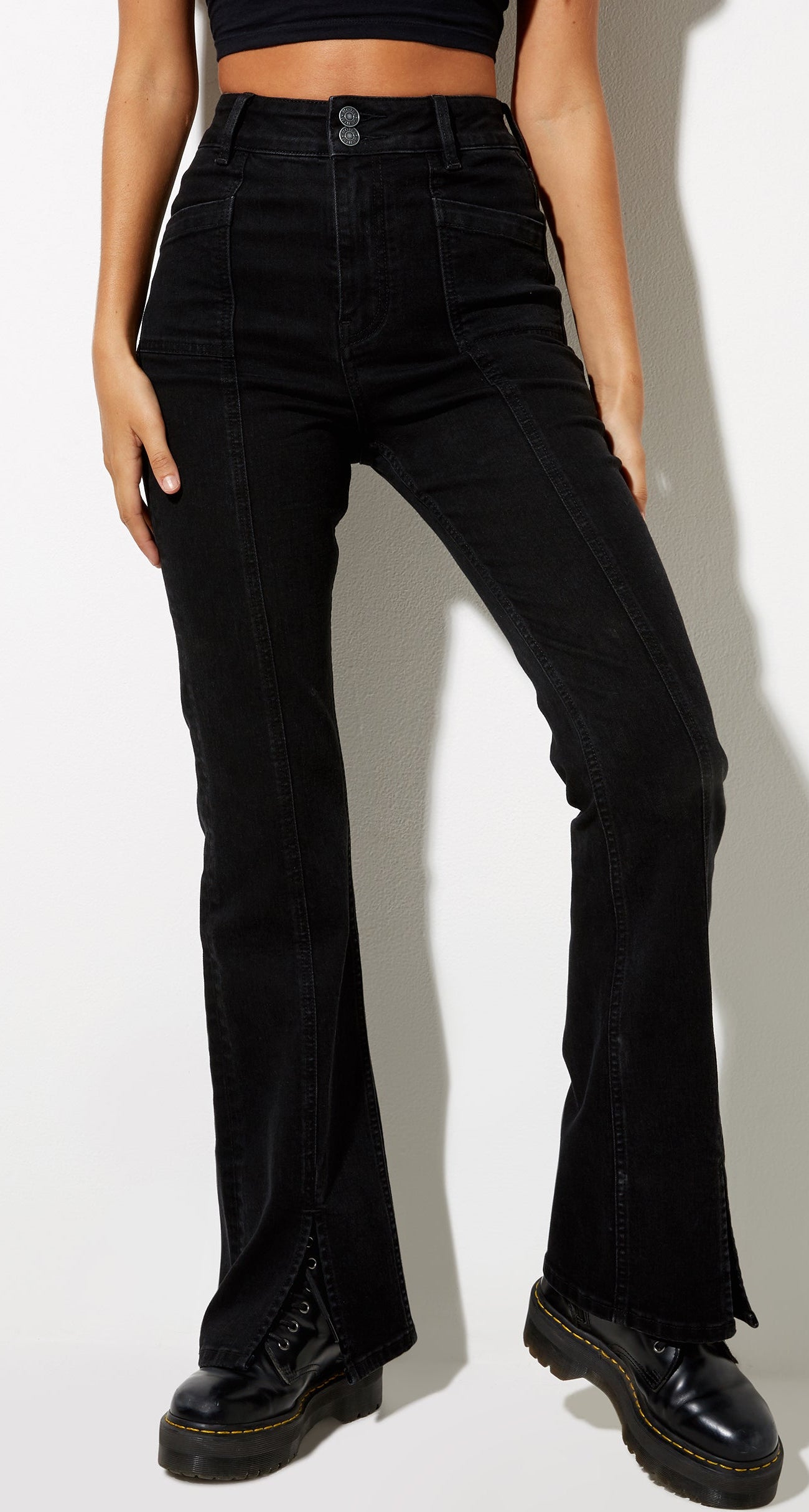 Black Split Hem Denim Jeans | Seam Split – motelrocks-com-us