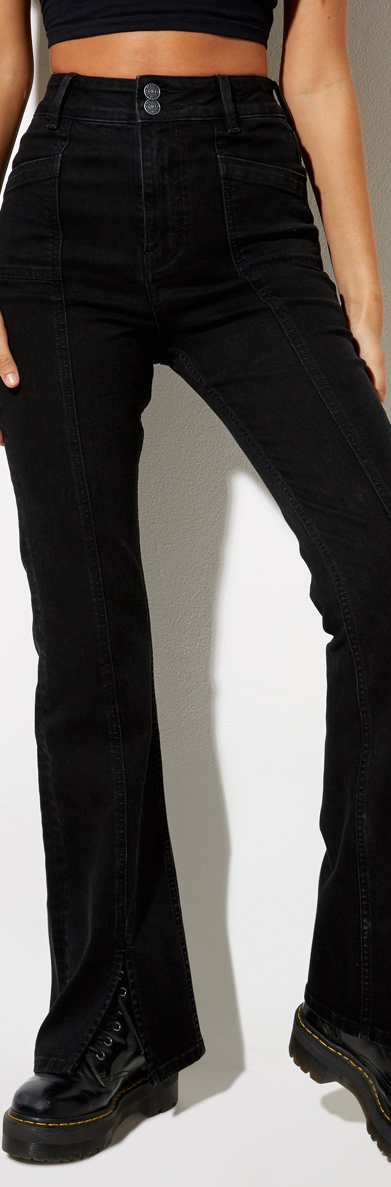 Black Split Hem Denim Jeans | Seam Split – motelrocks-com-us