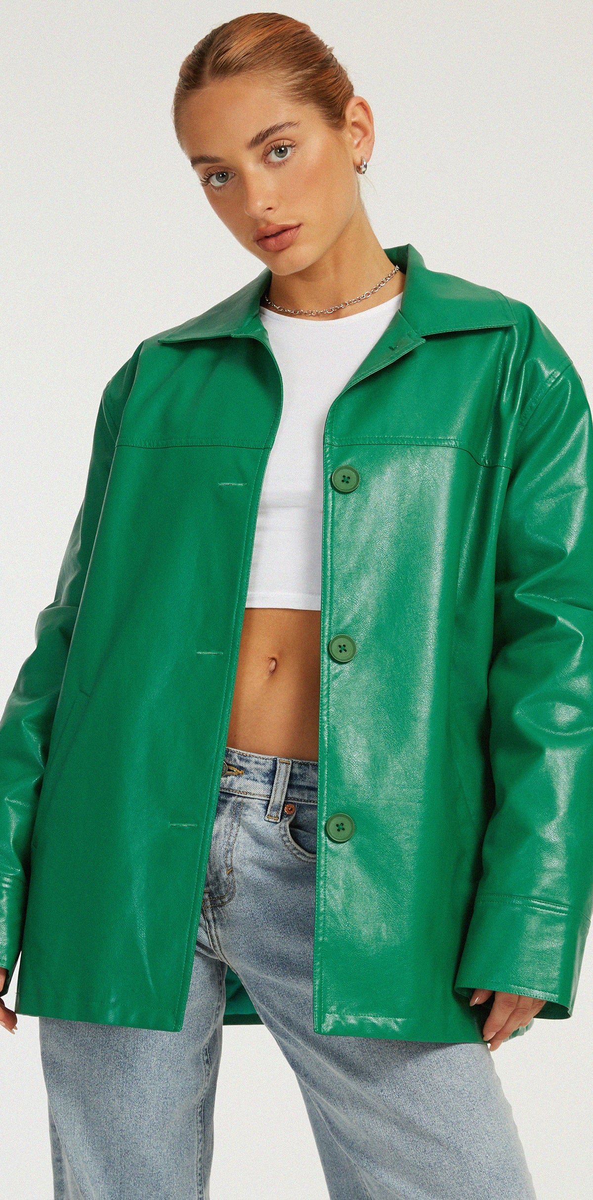 Oversize Green Pu Jacket | Walta – motelrocks-com-us