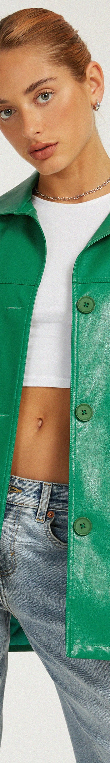 Oversize Green Pu Jacket | Walta – motelrocks-com-us