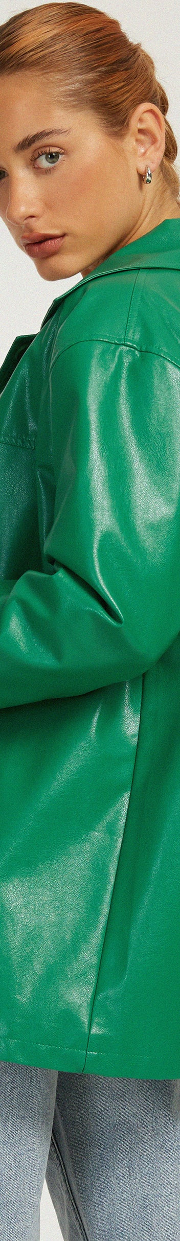 Oversize Green Pu Jacket | Walta – motelrocks-com-us