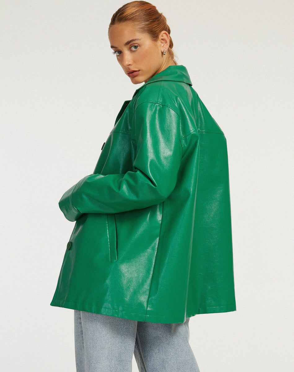 Oversize Green Pu Jacket | Walta – motelrocks-com-us
