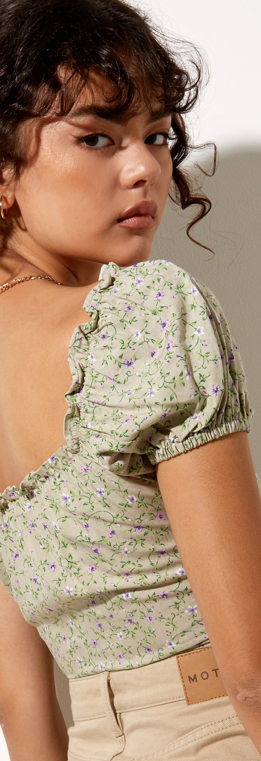 Violet Purple Floral Print Short Sleeve Top | Ribei – motelrocks-com-us