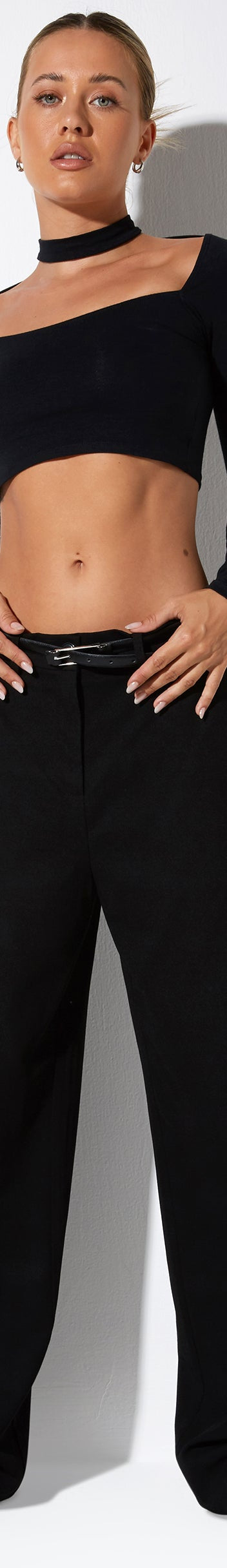 Black Long Sleeve Crop Top | Ribus – motelrocks-com-us