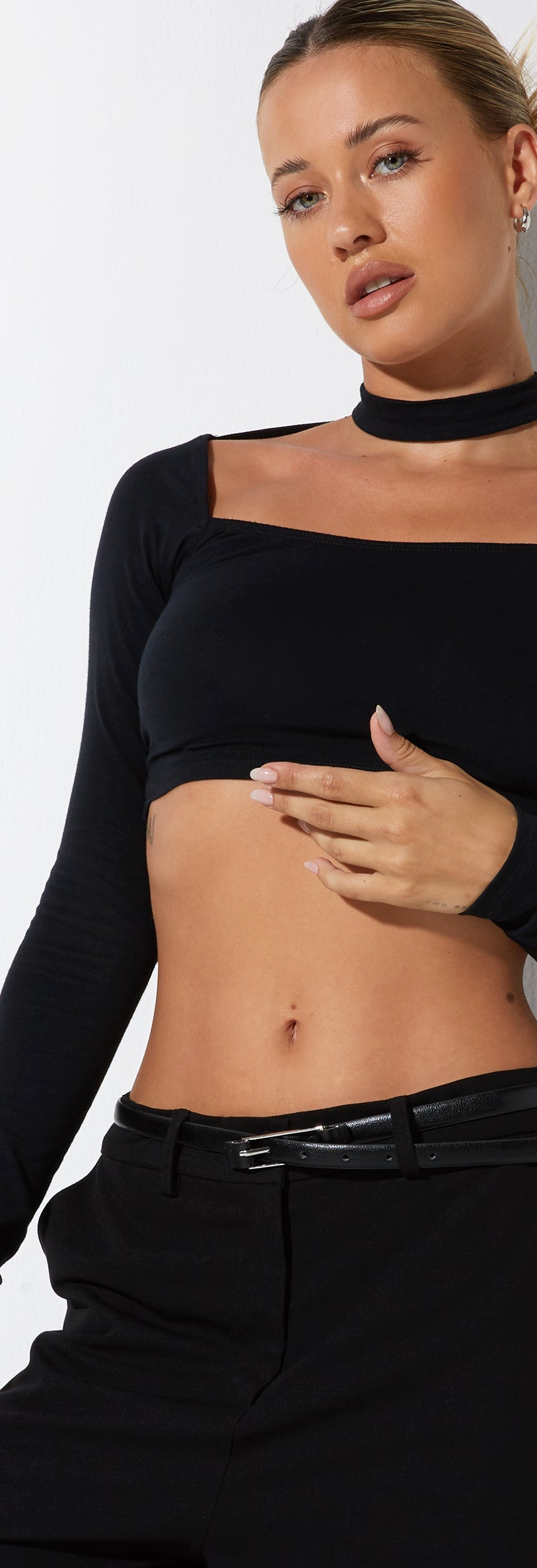 Black Long Sleeve Crop Top | Ribus – motelrocks-com-us
