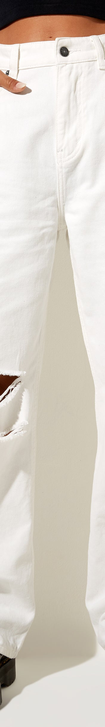 Ripped Knee White Wide Leg Jean | Rips Parallel – motelrocks-com-us