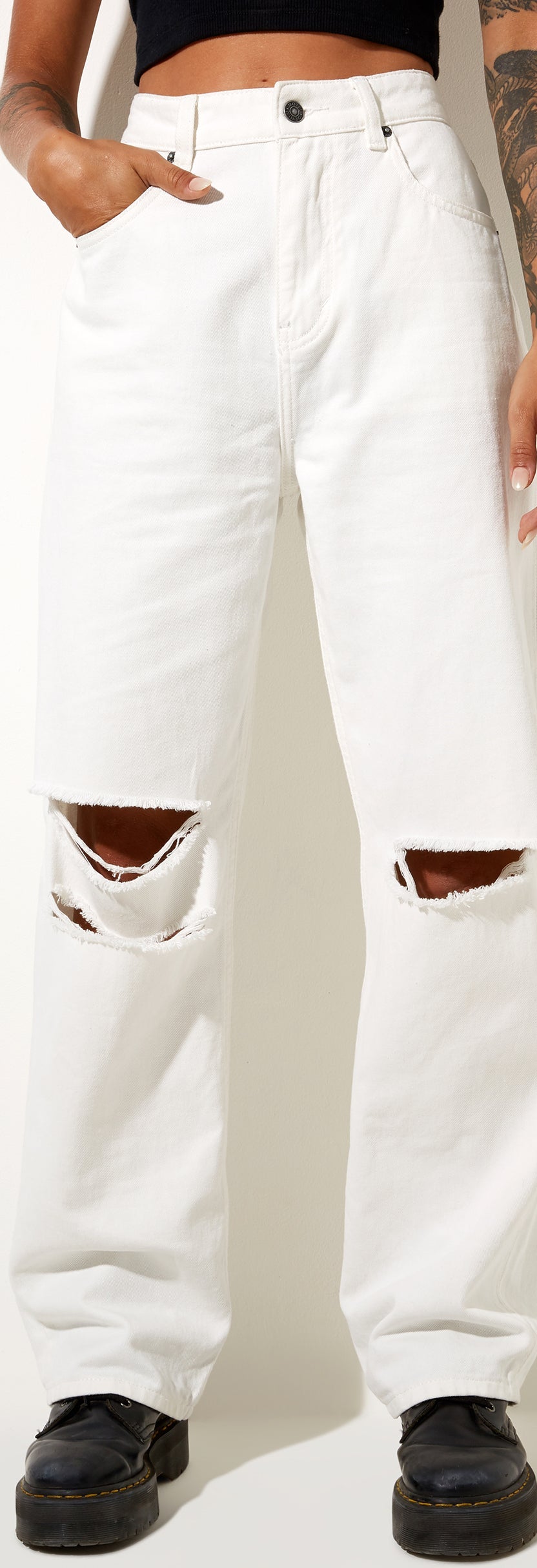 Ripped Knee White Wide Leg Jean | Rips Parallel – motelrocks-com-us