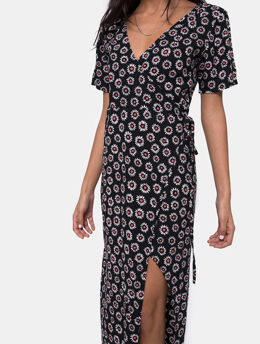 Short Sleeve Black Daisy Print Maxi Dress | Riva – motelrocks-com-us