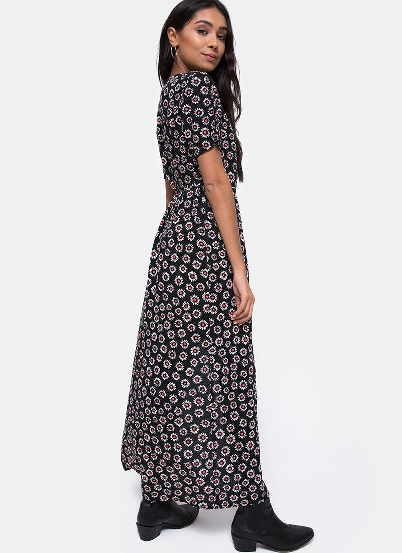 Short Sleeve Black Daisy Print Maxi Dress | Riva – motelrocks-com-us