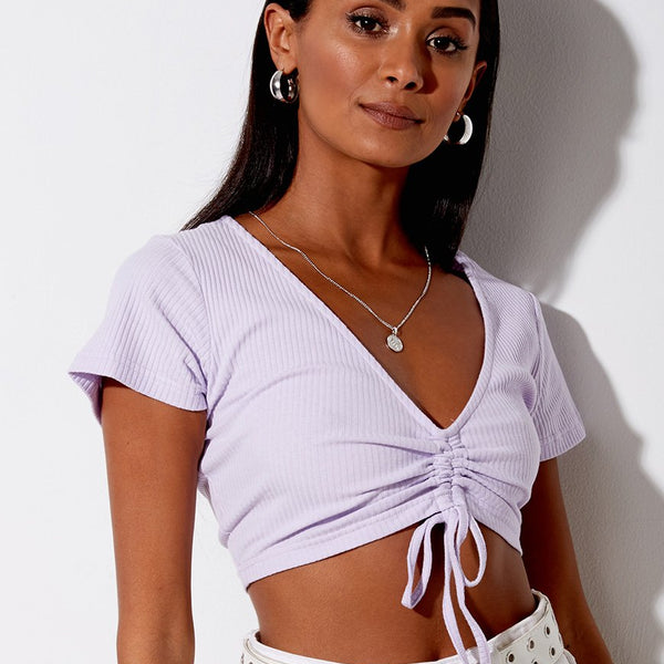 V Neck Violet Crop Top | Rivera – motelrocks-com-us