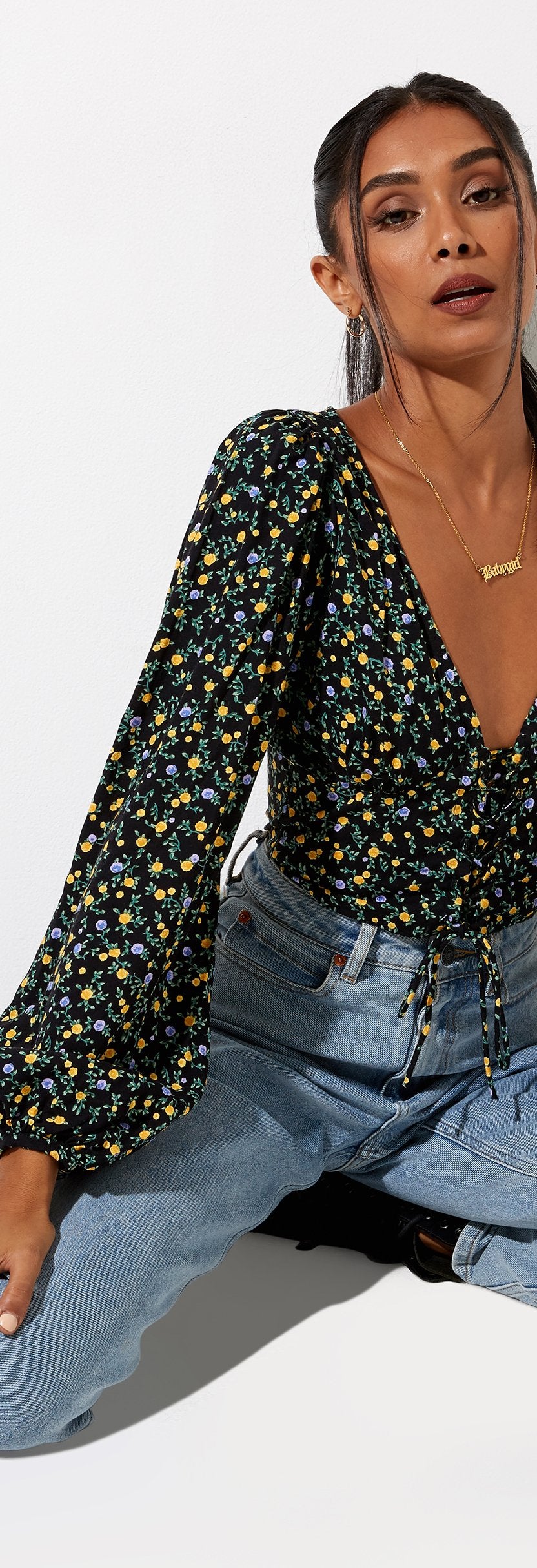 Black Floral Long Sleeve Top | Romina – motelrocks-com-us