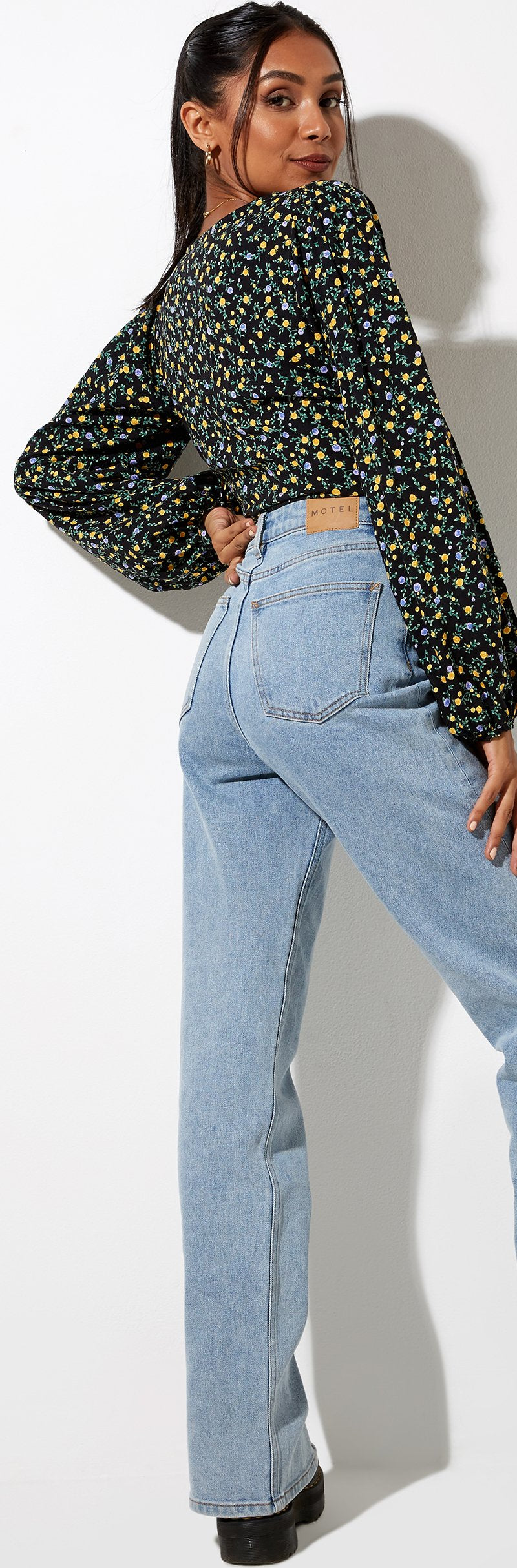 Black Floral Long Sleeve Top | Romina – motelrocks-com-us