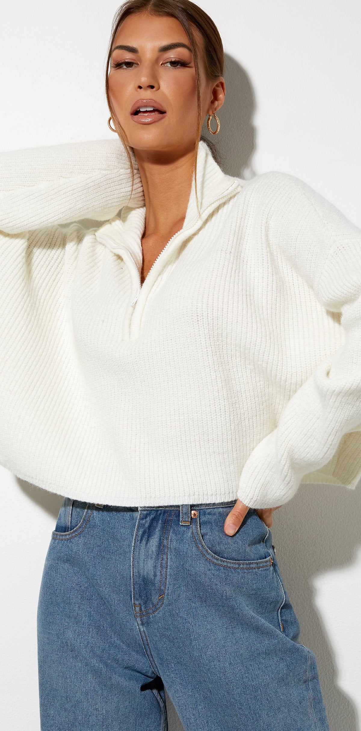 White Knitted Oversized Long Sleeve Jumper | Saba – motelrocks-com-us