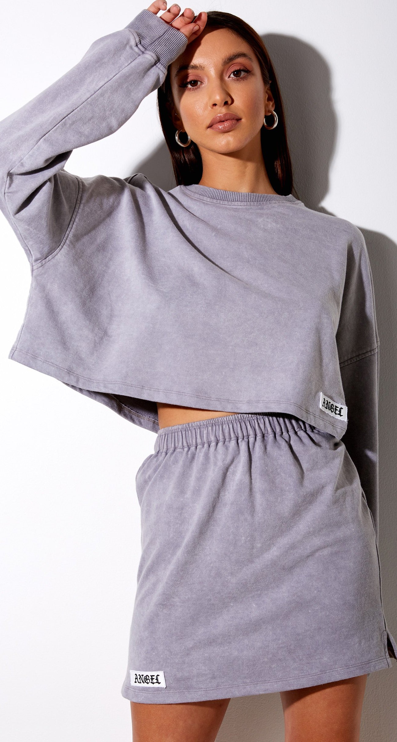 Grey Wash "Angel" Label Mini Skirt | Sami – motelrocks-com-us