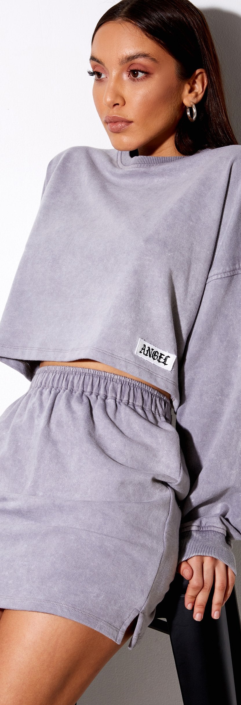 Grey Wash "Angel" Label Mini Skirt | Sami – motelrocks-com-us