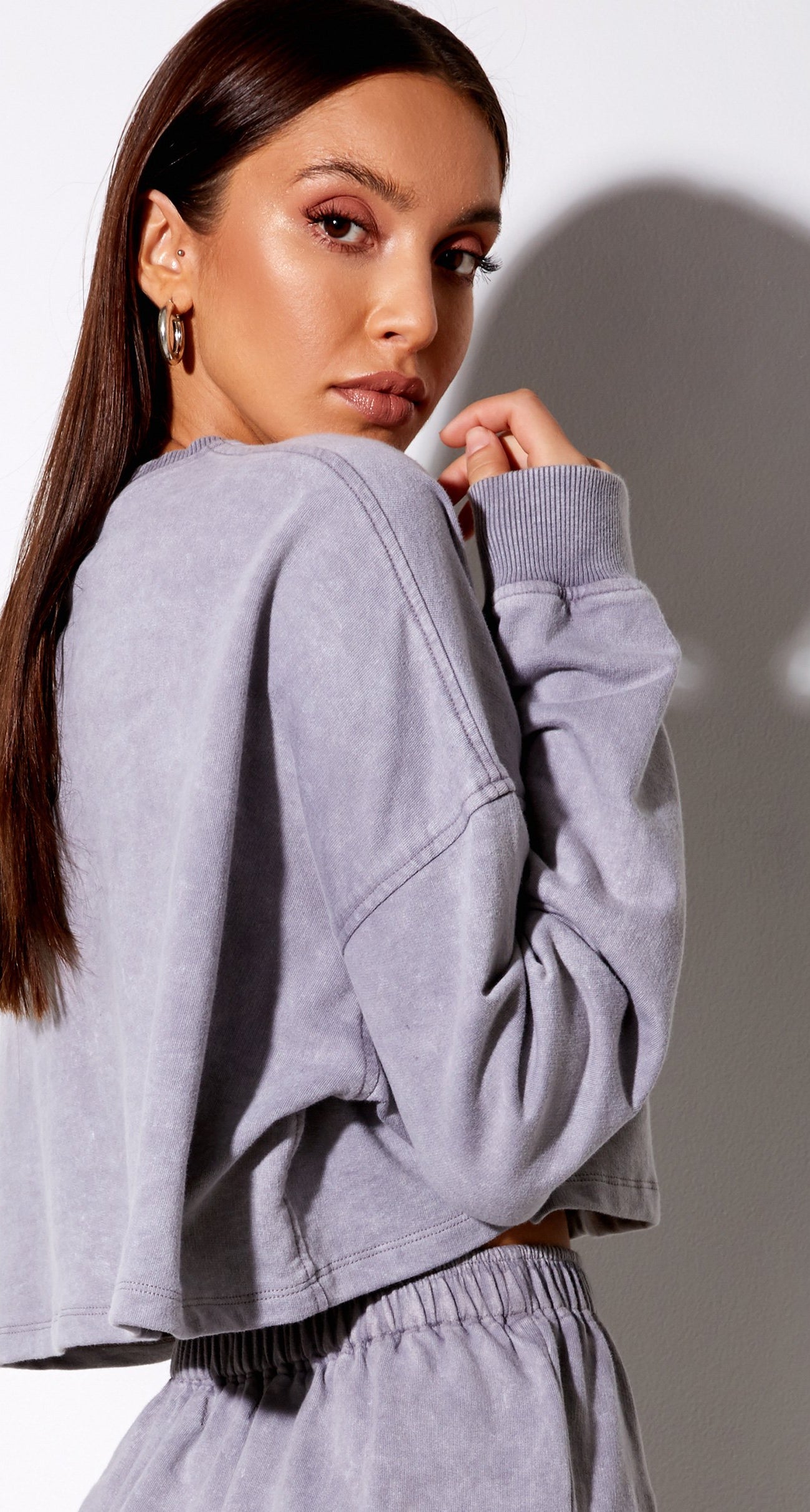 Grey Wash "Angel" Label Crop Sweater | Fawly – motelrocks-com-us